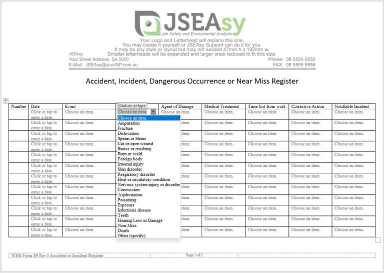 Accident or Incident Register - JSEAsy - Australia
