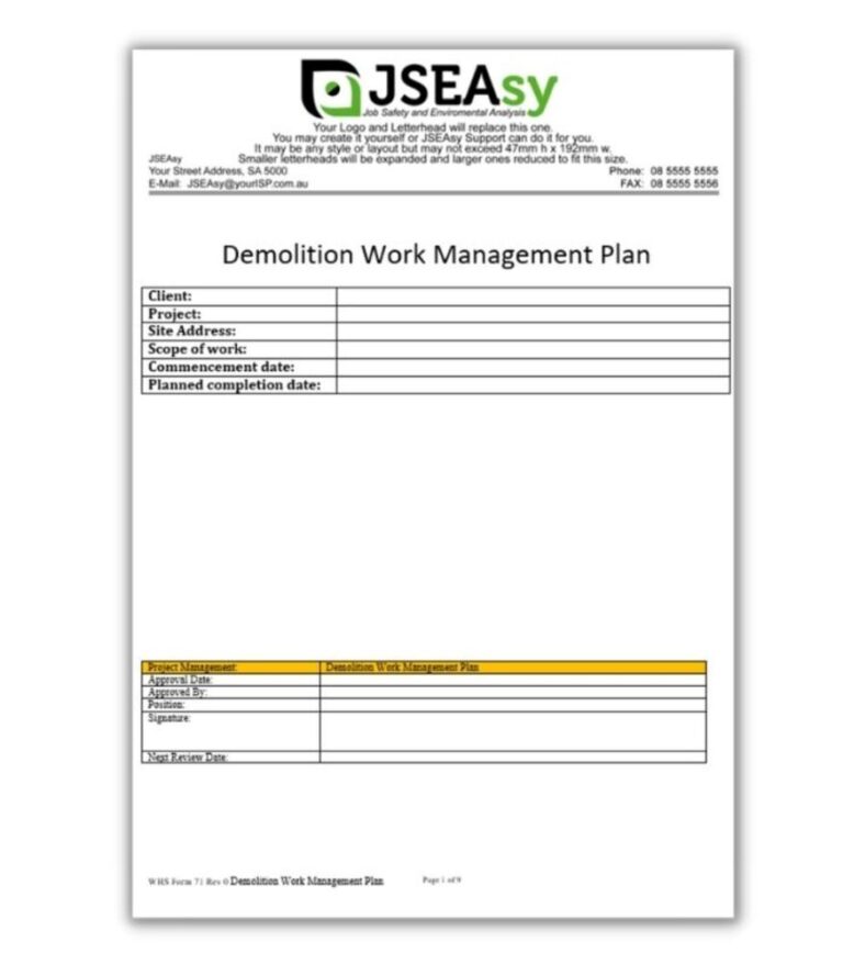 Demolition Work Management Plan - JSEAsy - Australia