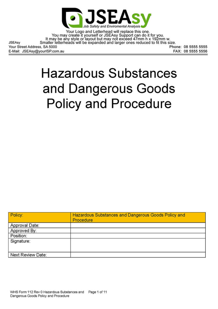 Hazardous Substances and Dangerous Goods Policy and Procedure - JSEAsy ...