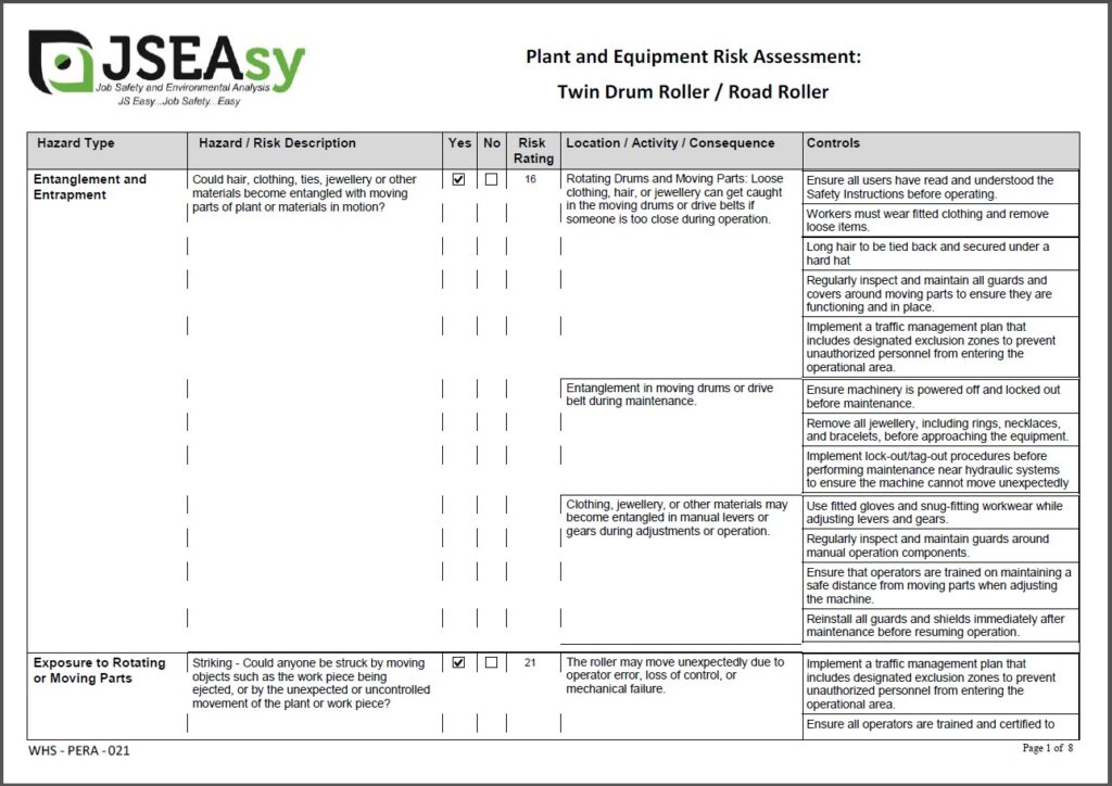 Twin Drum Roller Plant and Equipment Risk Assessment | JSEAsy