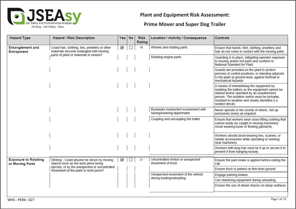 Prime Mover and Super Dog Trailer Plant and equipment risk assessment ...