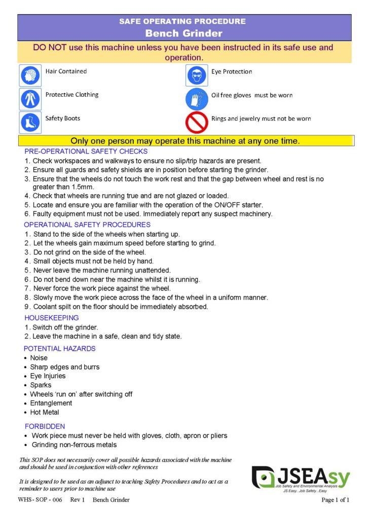 Bench Grinder SOP - JSEAsy - United States