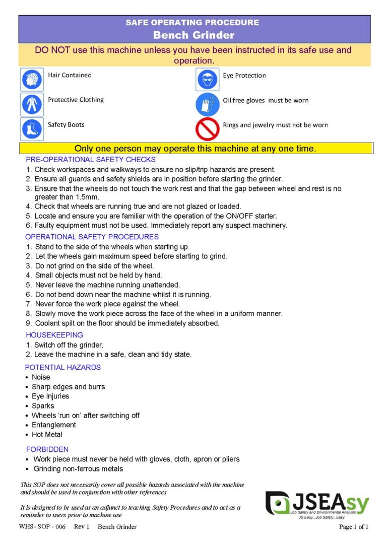 Bench Grinder SOP - JSEAsy - United States