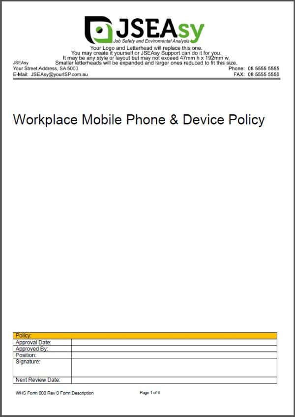 Workplace Mobile Phone & Device Policy - JSEAsy - United States