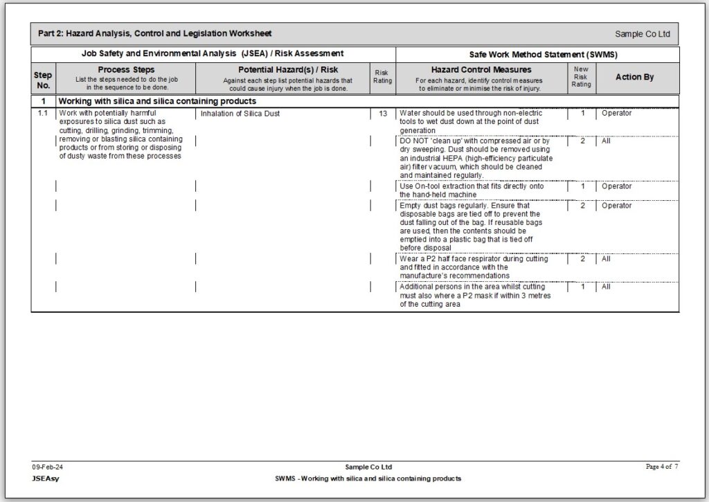 Silica Dust JSA - JSEAsy
