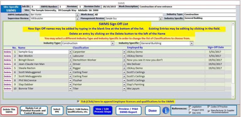 SWMS signoff - JSEAsy