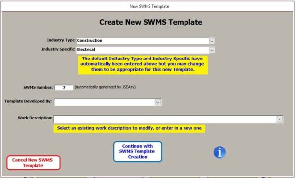 Create a new SWMS Template - JSEAsy