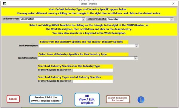 Select an Existing SWMS Template - JSEAsy